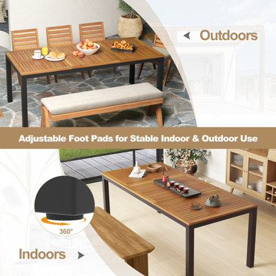 Costway Outdoor Dining Table for 8 Acacia Wood Patio Bistro Table w ...