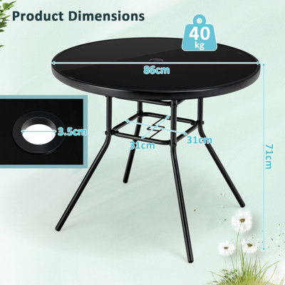 Costway Outdoor Dining Table Patio Round Tempered Glass Table with 35mm ...