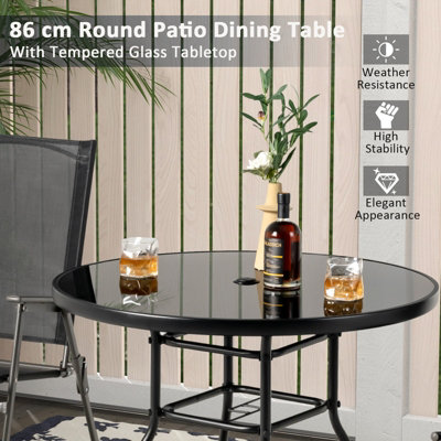 Costway Outdoor Dining Table Patio Round Tempered Glass Table with 35mm ...