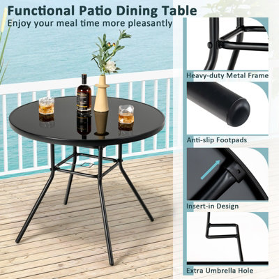 Costway Outdoor Dining Table Patio Round Tempered Glass Table with 35mm ...