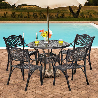Costway Outdoor Dining Table Round Cast Aluminum Patio Bistro Table w ...