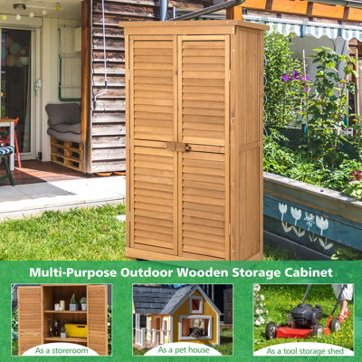 Costway Outdoor Fir Wood Storage Shed Garden Tool Cabinet Locker Tall ...