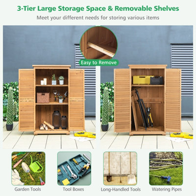 Costway Outdoor Fir Wood Storage Shed Garden Tool Cabinet Locker Tall ...