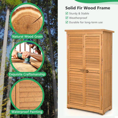 Costway Outdoor Fir Wood Storage Shed Garden Tool Cabinet Locker Tall ...