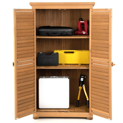Costway Outdoor Fir Wood Storage Shed Garden Tool Cabinet Locker Tall ...
