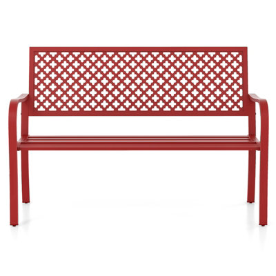 Costway Outdoor Garden Bench 2-Person Heavy Duty Metal Bench w/ Backrest