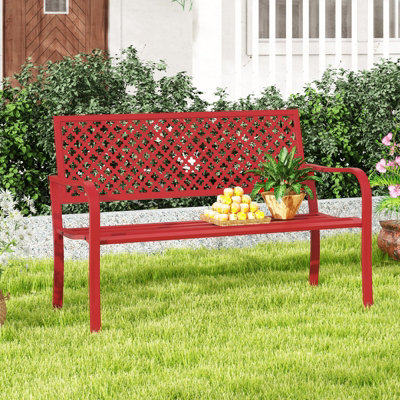 Costway Outdoor Garden Bench 2-Person Heavy Duty Metal Bench w/ Backrest