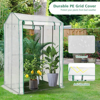 COSTWAY Outdoor Greenhouse Walk-in Garden Greenhouse w/ 2 Zippered Roll ...
