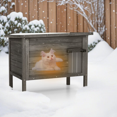 COSTWAY Outdoor Insulated Cat House Wooden Feral Cat Shelter-Black
