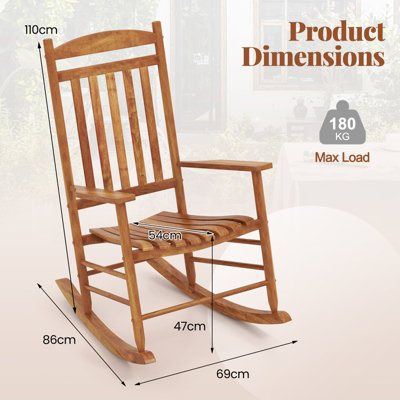 Costway Outdoor Patio Wood Rocking Chair Garden High-Back Poplar Wood ...