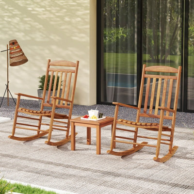 Costway Outdoor Patio Wood Rocking Chair Garden High-Back Poplar Wood ...