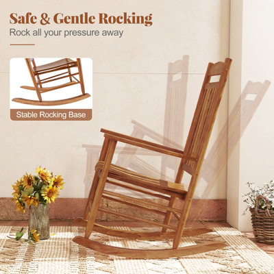 Costway Outdoor Patio Wood Rocking Chair Garden High-Back Poplar Wood ...