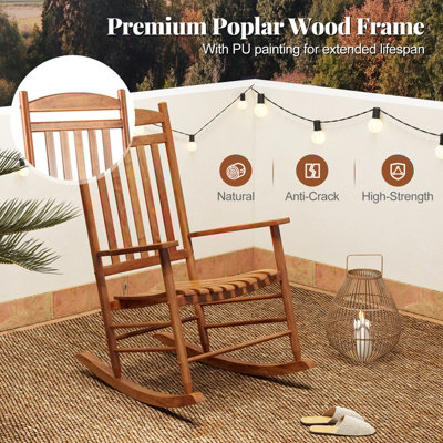 Costway Outdoor Patio Wood Rocking Chair Garden High-Back Poplar Wood ...