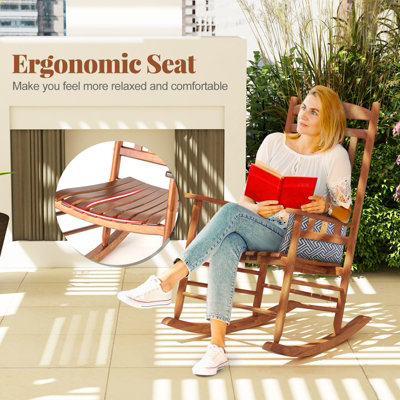 Costway Outdoor Patio Wood Rocking Chair Garden High-Back Poplar Wood ...