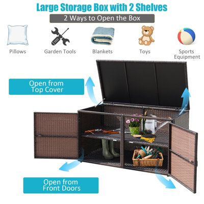 Costway Outdoor PE Wicker Storage Box 330L Garden Patio Storage Container