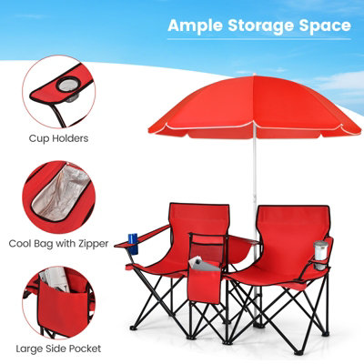 Costway Outdoor Portable Double Camping Chair Folding Picnic Chairs W ...