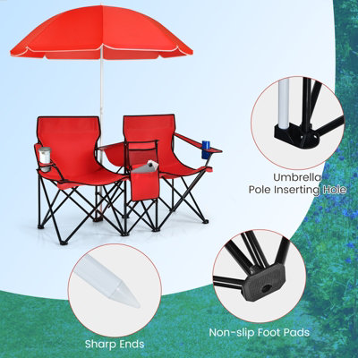 Costway Outdoor Portable Double Camping Chair Folding Picnic Chairs W ...