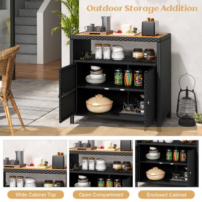 Costway Outdoor Rattan Storage Cabinet Garden Patio Sideboard Buffet ...