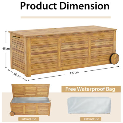 Costway Outdoor Storage Box 180L Acacia Wooden Patio Storage Deck Box W ...