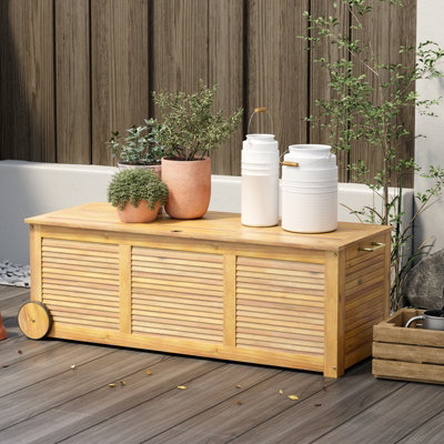 Costway Outdoor Storage Box 180L Acacia Wooden Patio Storage Deck Box W ...