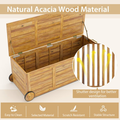 Costway Outdoor Storage Box 180L Acacia Wooden Patio Storage Deck Box W ...