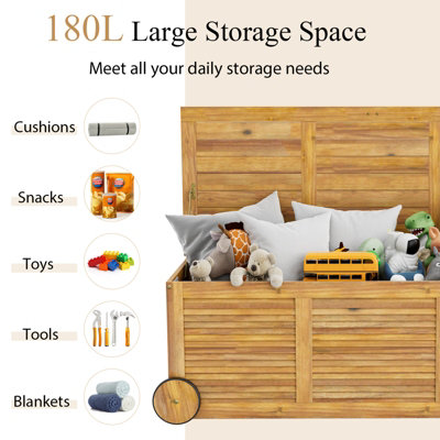 Costway Outdoor Storage Box 180L Acacia Wooden Patio Storage Deck Box W ...