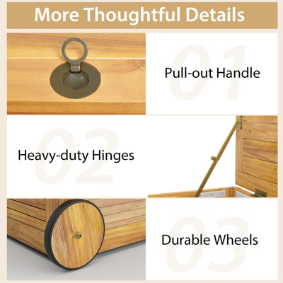 Costway Outdoor Storage Box 180L Acacia Wooden Patio Storage Deck Box W ...