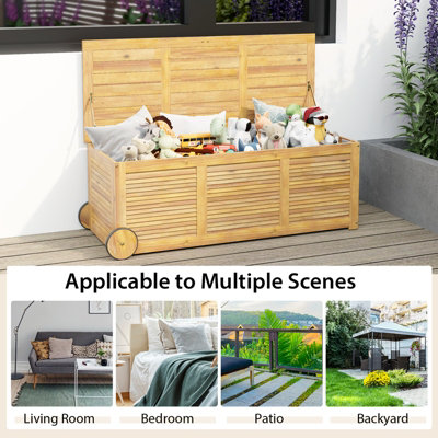 Costway Outdoor Storage Box 180L Acacia Wooden Patio Storage Deck Box W ...