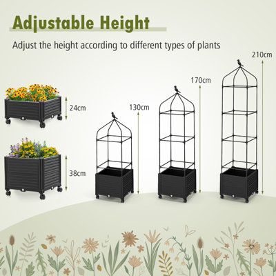 Costway Outdoor Tomato Cage Plant Support Raised Garden Bed W/ Trellis ...