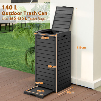 Costway Outdoor Trash Waste Bin 140 L Large Trash Bin with Lid & Pull ...
