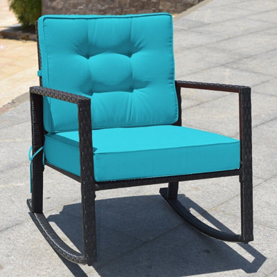 COSTWAY Outdoor Wicker Furniture Rocking Chair Metal Frame Patio Rattan ...