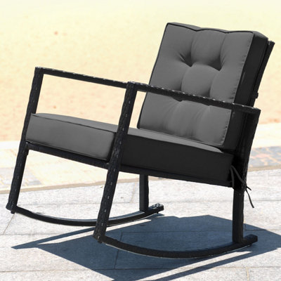 Costway Outdoor Wicker Furniture Rocking Chair Metal Frame Patio Rattan ...