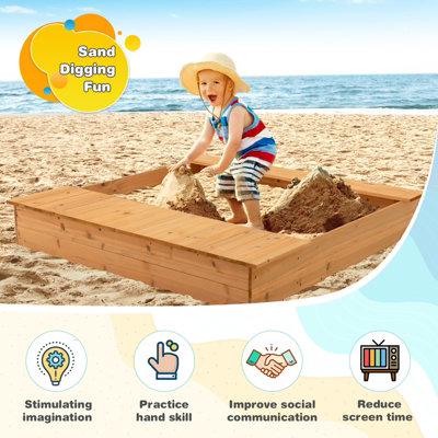 Costway Outdoor Wooden Kids Sandpit Children Sandbox Play Station w/ Storage Boxes