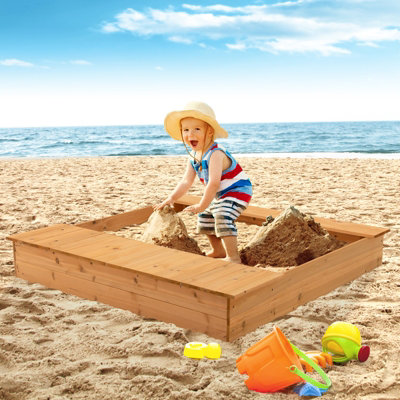 Costway Outdoor Wooden Kids Sandpit Children Sandbox Play Station w/ Storage Boxes