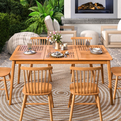 COSTWAY Outdoor Wooden Long Dining Table 170 x 90cm Rectangular Patio ...