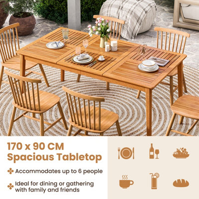 COSTWAY Outdoor Wooden Long Dining Table 170 x 90cm Rectangular Patio ...