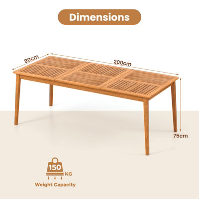COSTWAY Outdoor Wooden Long Dining Table 200 x 90cm Rectangular Patio ...