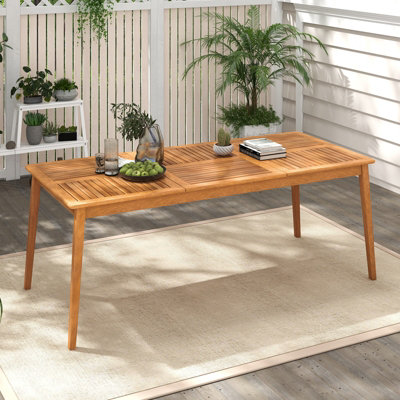 COSTWAY Outdoor Wooden Long Dining Table 200 x 90cm Rectangular Patio ...