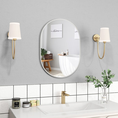 COSTWAY Oval Bathroom Mirror 70 x 50 cm Wall Mounted Make Up Vanity Mirror