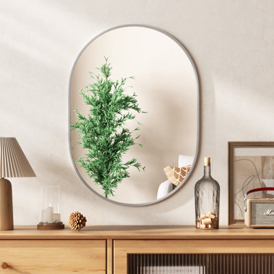 COSTWAY Oval Bathroom Mirror 70 x 50 cm Wall Mounted Make Up Vanity Mirror