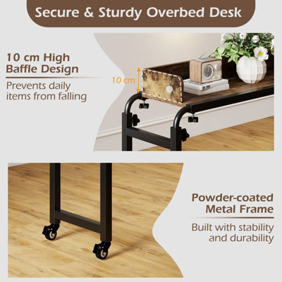 COSTWAY Overbed Desk with Wheels King Size Mobile Bed Desk with ...
