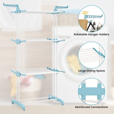 COSTWAY Oversized 4-Tier Collapsible Laundry Rack Foldable Clothes ...
