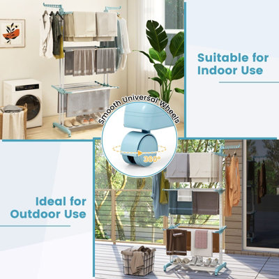 COSTWAY Oversized 4-Tier Collapsible Laundry Rack Foldable Clothes ...