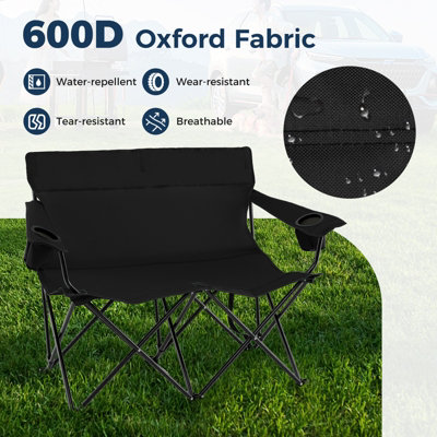 COSTWAY Oversized Double Camping Chair 2-Person Heavy Duty Lawn Chair-Black