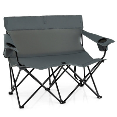 COSTWAY Oversized Double Camping Chair 2-Person Heavy Duty Lawn Chair-Grey