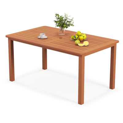 COSTWAY Patio Dining Table w/ Umbrella Hole Outdoor Solid Wood ...