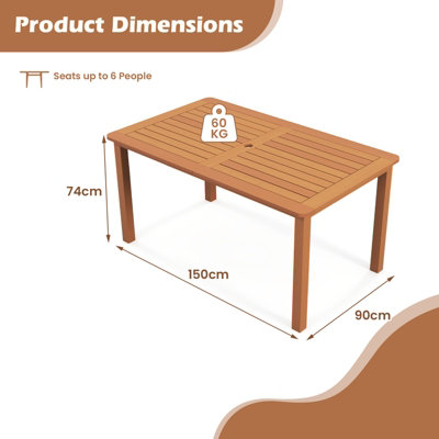 COSTWAY Patio Dining Table w/ Umbrella Hole Outdoor Solid Wood ...