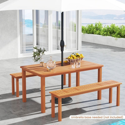 COSTWAY Patio Dining Table w/ Umbrella Hole Outdoor Solid Wood ...