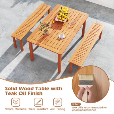 COSTWAY Patio Dining Table w/ Umbrella Hole Outdoor Solid Wood ...