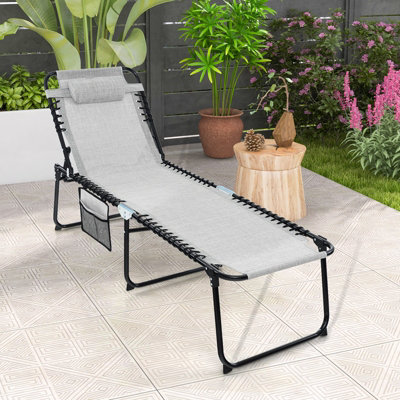 COSTWAY PATIO FOLDING CHAISE LOUNGE CHAIR PORTABLE SUN LOUNGER-GREY
